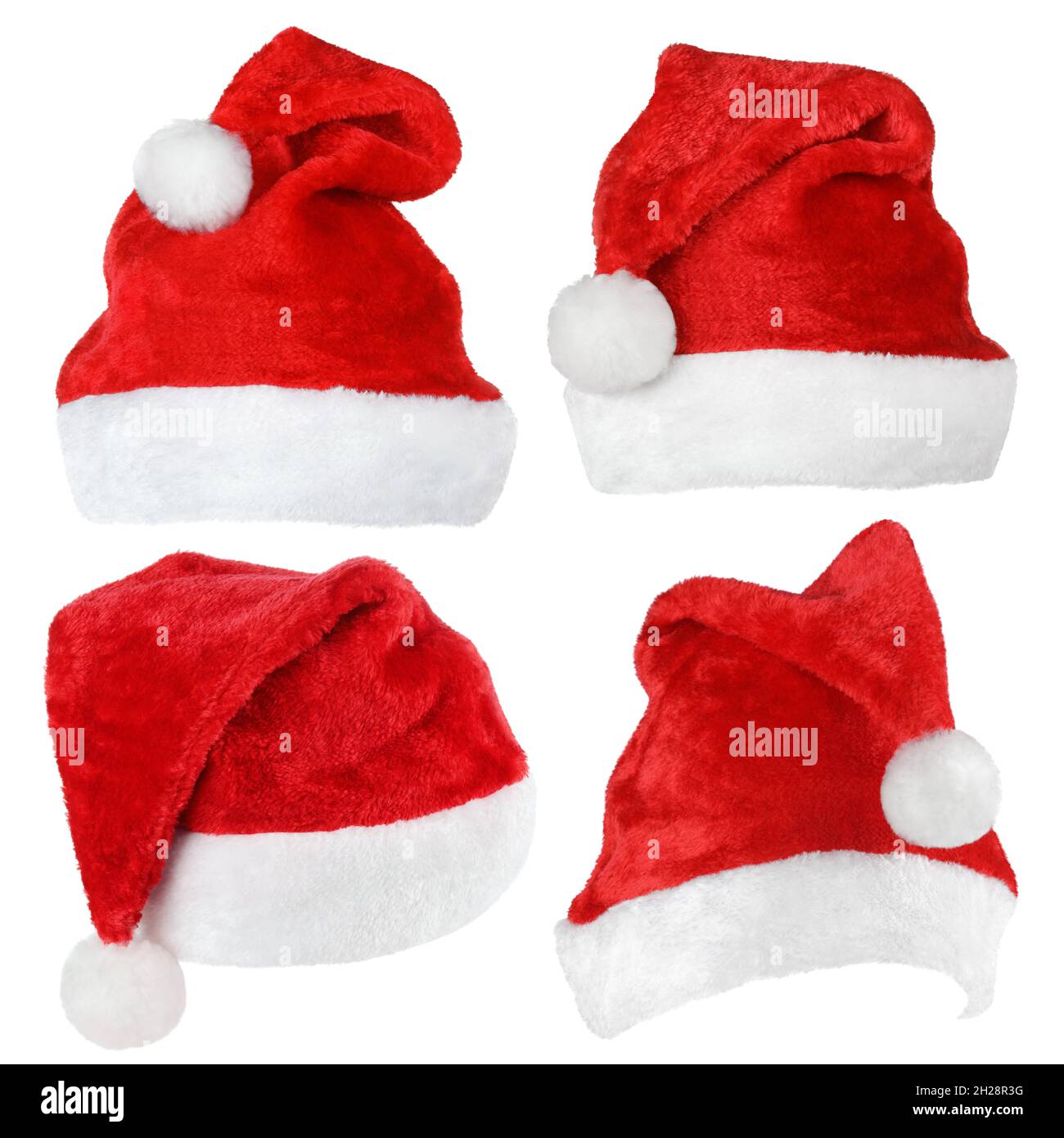 Set of red Santa Claus hats isolated on white background Stock Photo ...