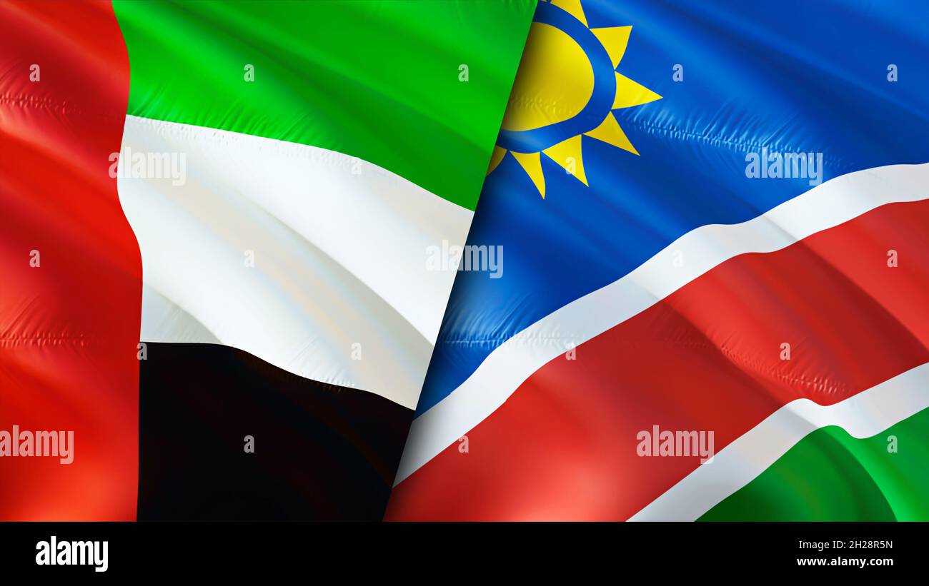 Emirates and Namibia flags. 3D Waving flag design. Namibia United Arab ...