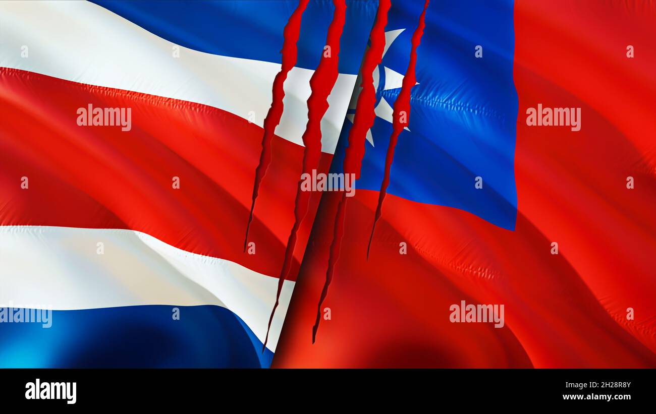 Costa Rica and Taiwan flags with scar concept. Waving flag 3D rendering ...