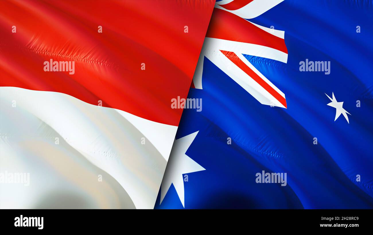 Indonesia and Australia flags. 3D Waving flag design. Indonesia ...