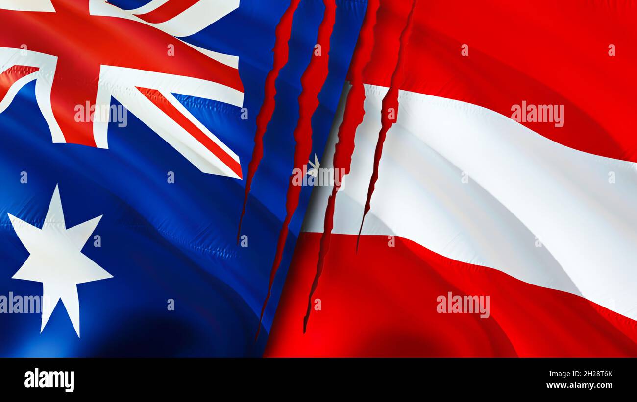 Australia and Austria flags with scar concept. Waving flag 3D rendering ...