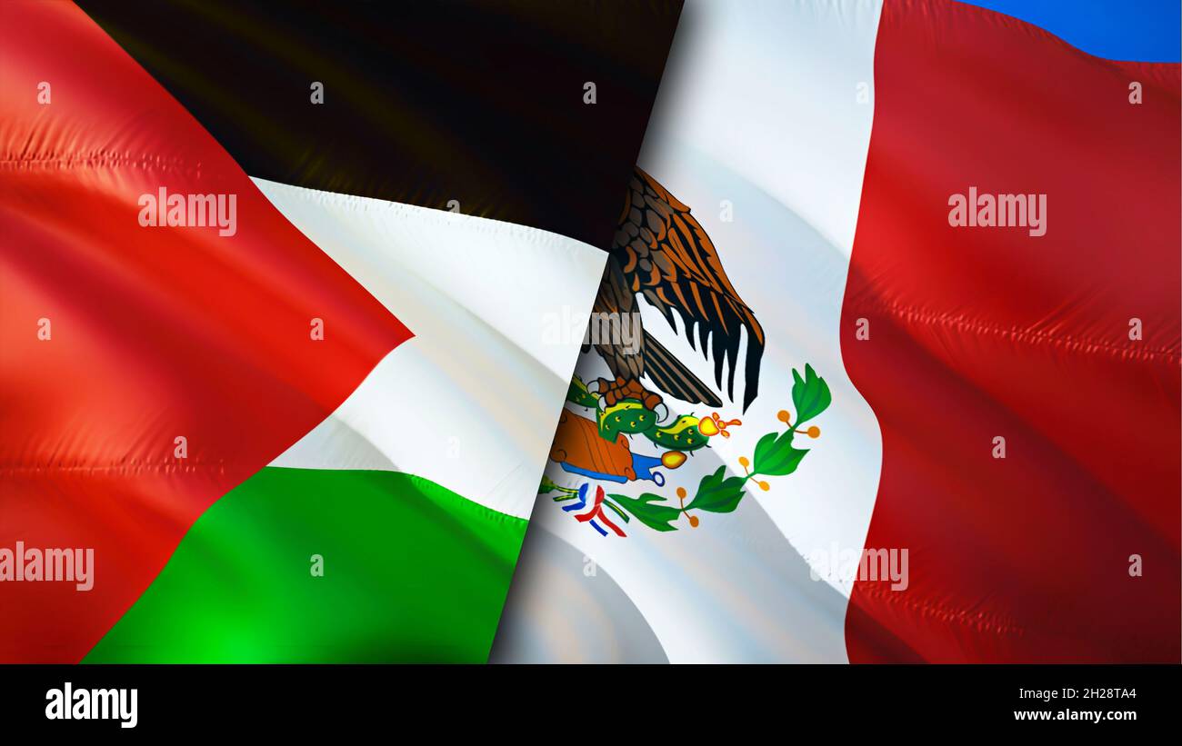 Palestine and Mexico flags. 3D Waving flag design. Palestine Mexico ...