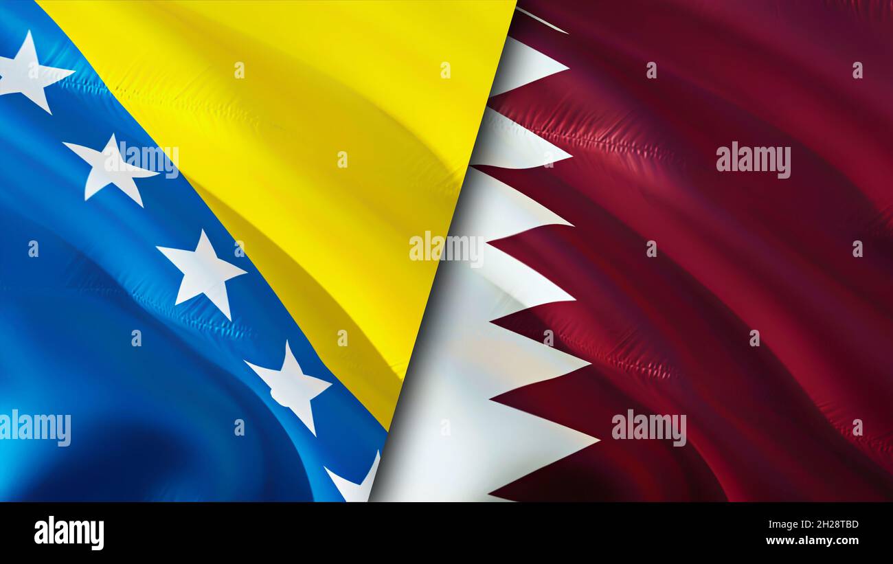 Bosnia and Qatar flags. 3D Waving flag design. Qatar Bosnia and ...