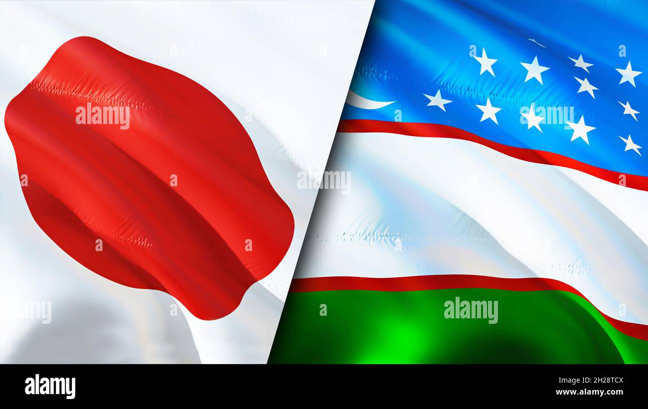 Japan and Uzbekistan flags. 3D Waving flag design. Japan Uzbekistan ...