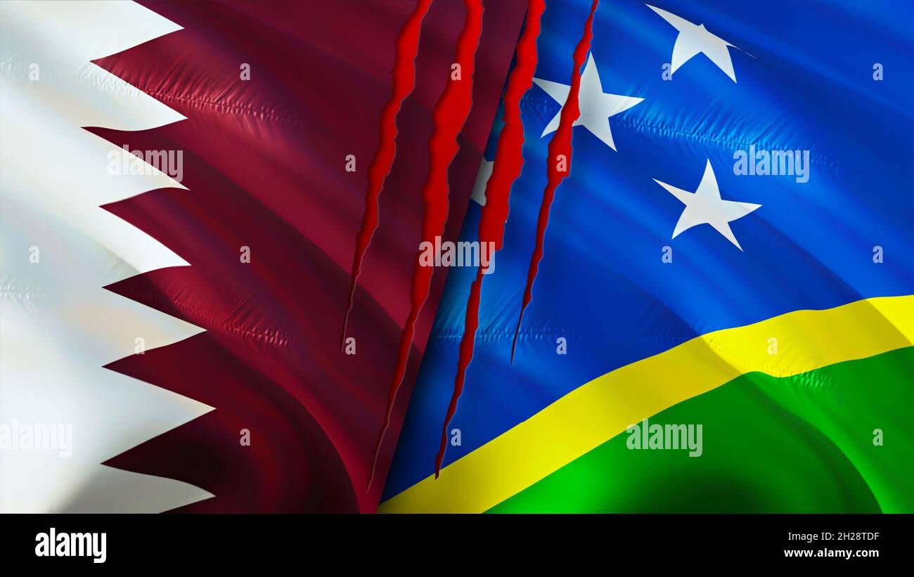 Qatar and Solomon Islands flags with scar concept. Waving flag,3D ...
