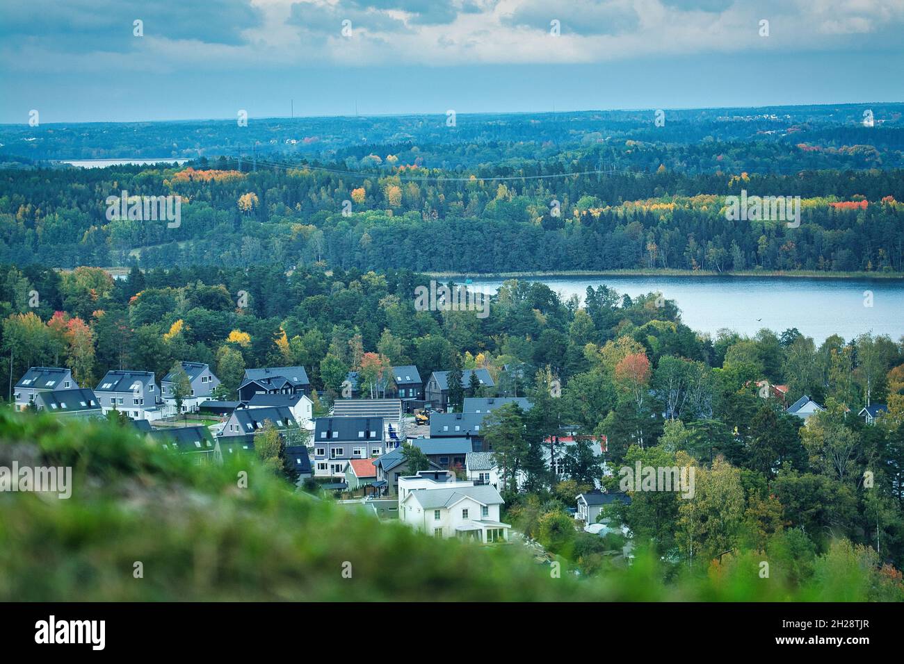 Beautiful view of a landscape with many buildings surrounded by trees ...