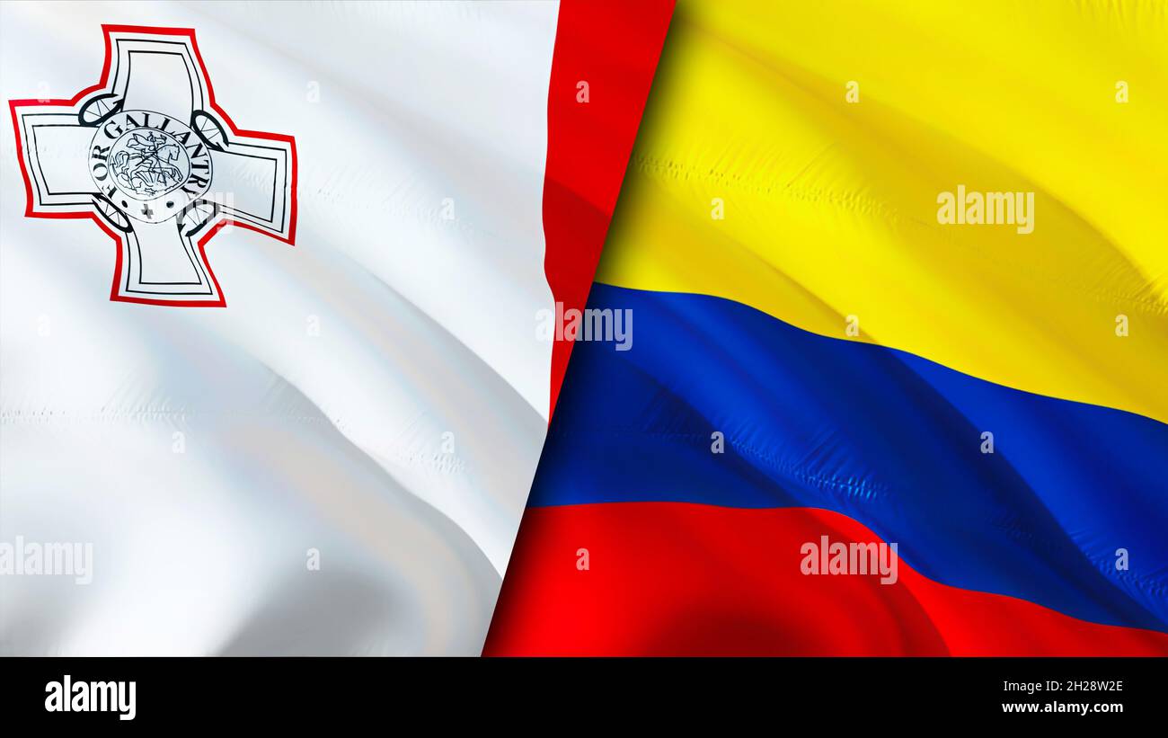 Malta and Colombia flags. 3D Waving flag design. Colombia Malta flag ...