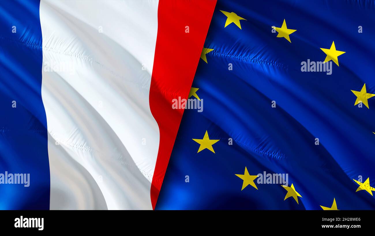 France and European Union flags. 3D Waving flag design. France European ...