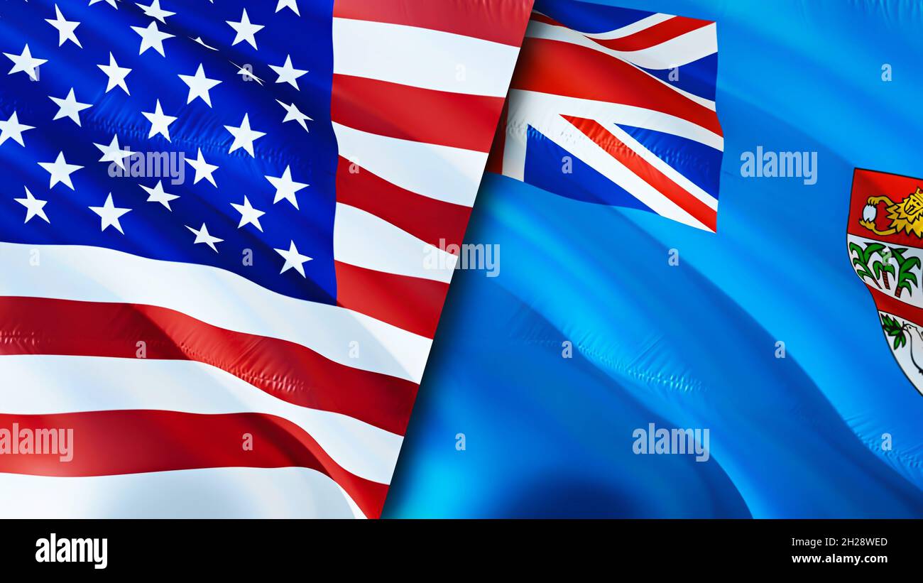 United States and Fiji flags. 3D Waving flag design. United States Fiji ...