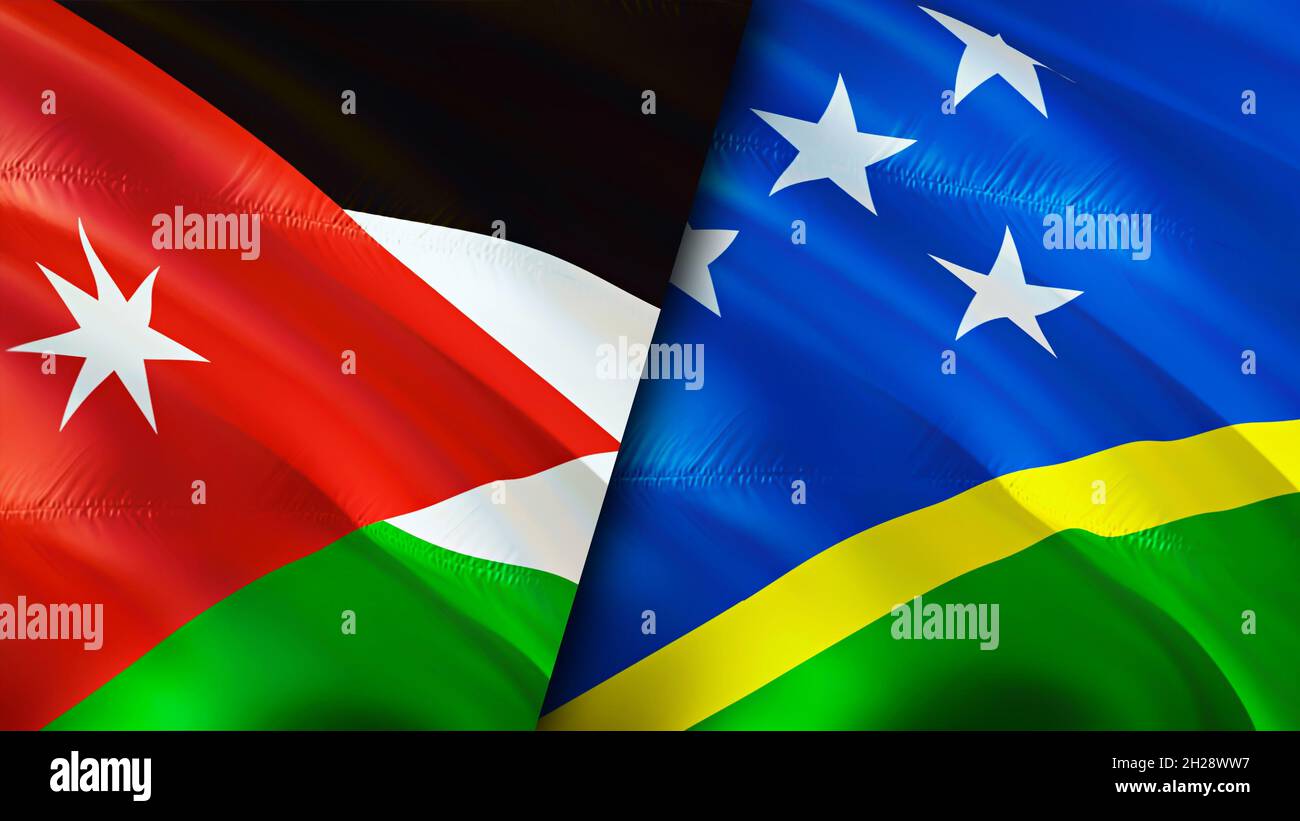 Jordan and Solomon Islands flags. 3D Waving flag design. Solomon ...
