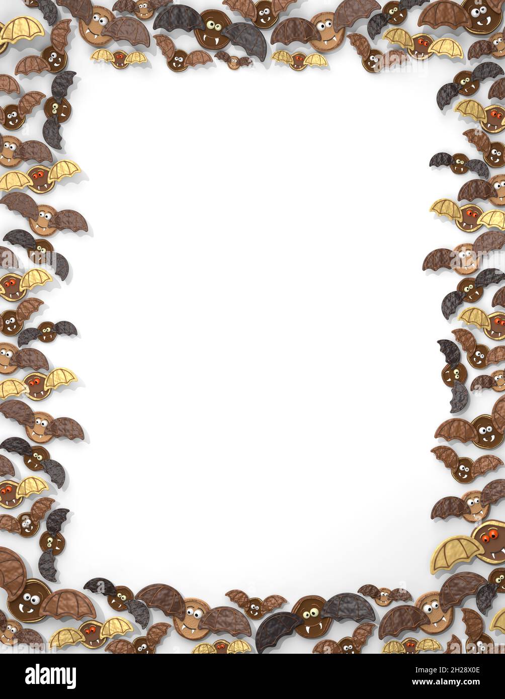 Halloween frame with bats, white background - 3D illustration Stock ...