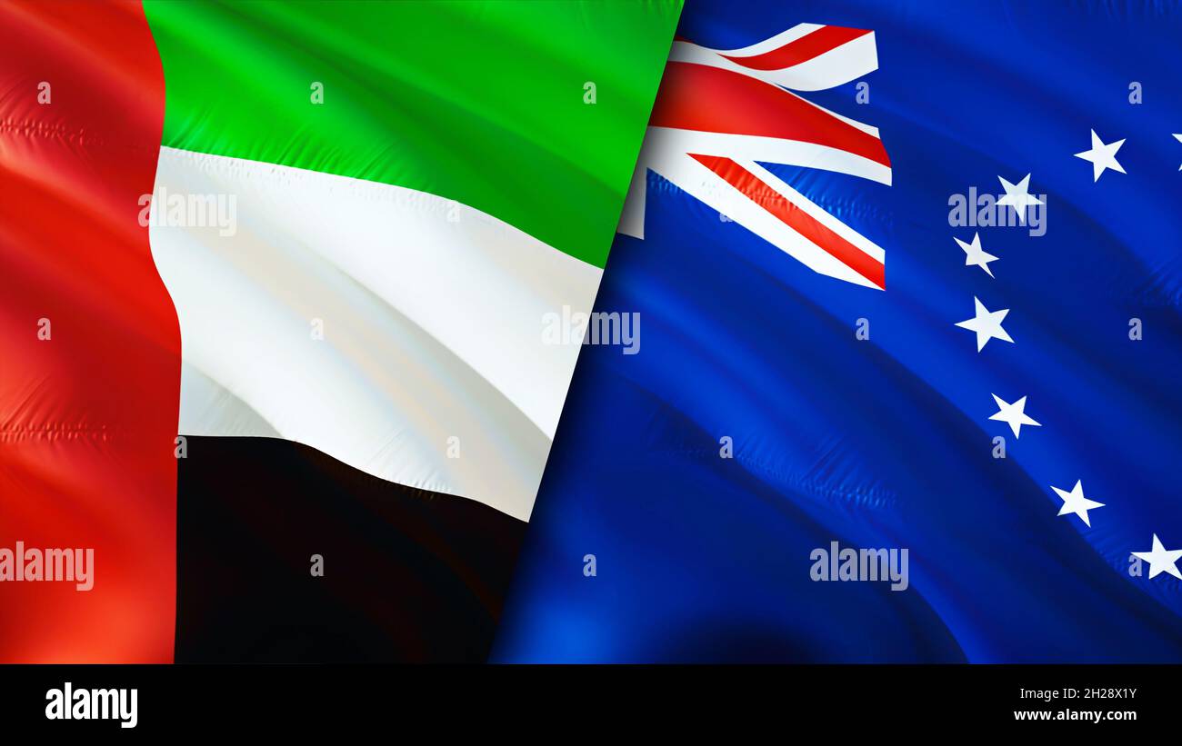 Emirates and Cook Islands flags. 3D Waving flag design. Cook Islands ...