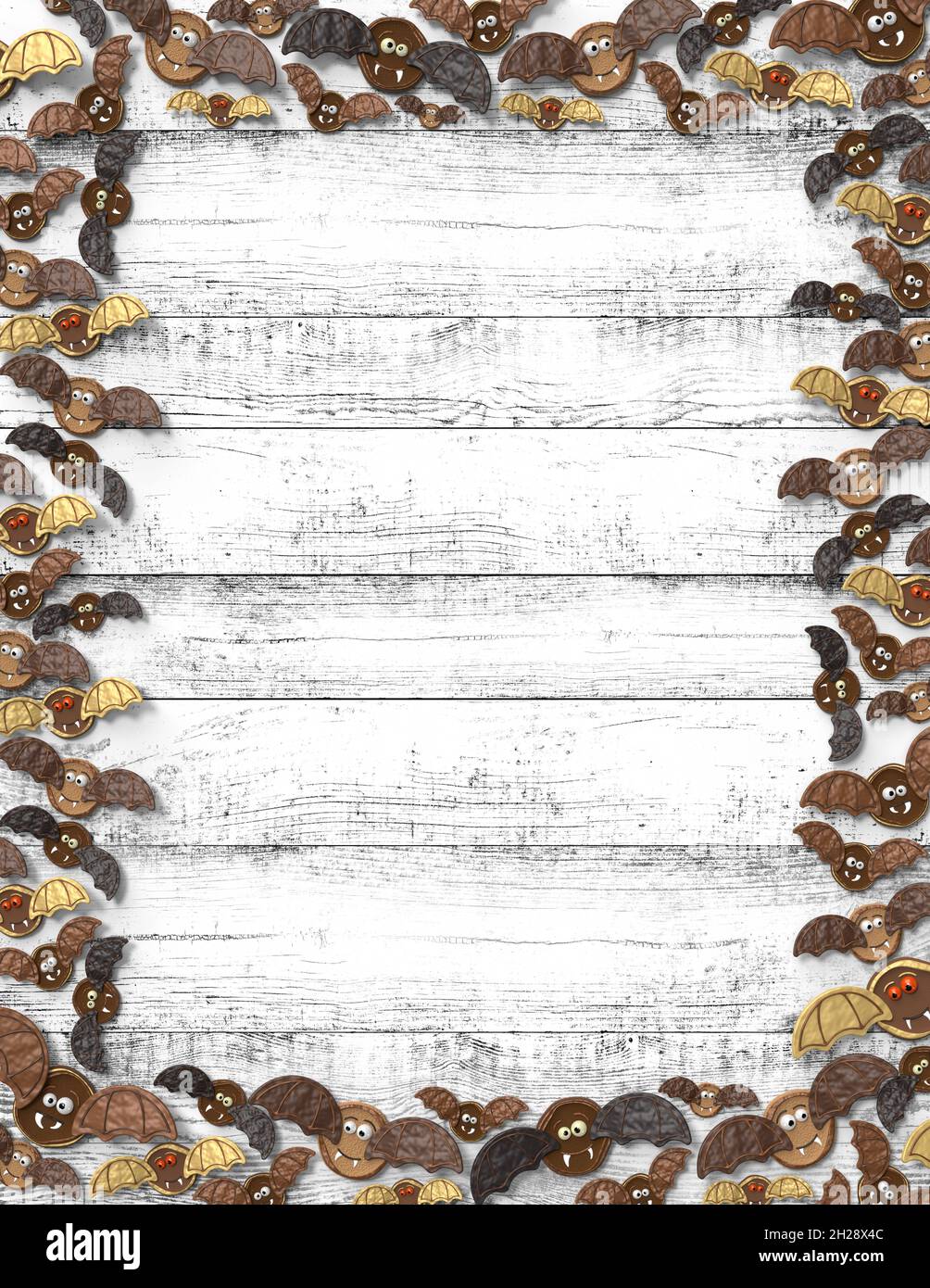 Halloween frame with bats, wooden background - 3D illustration Stock ...