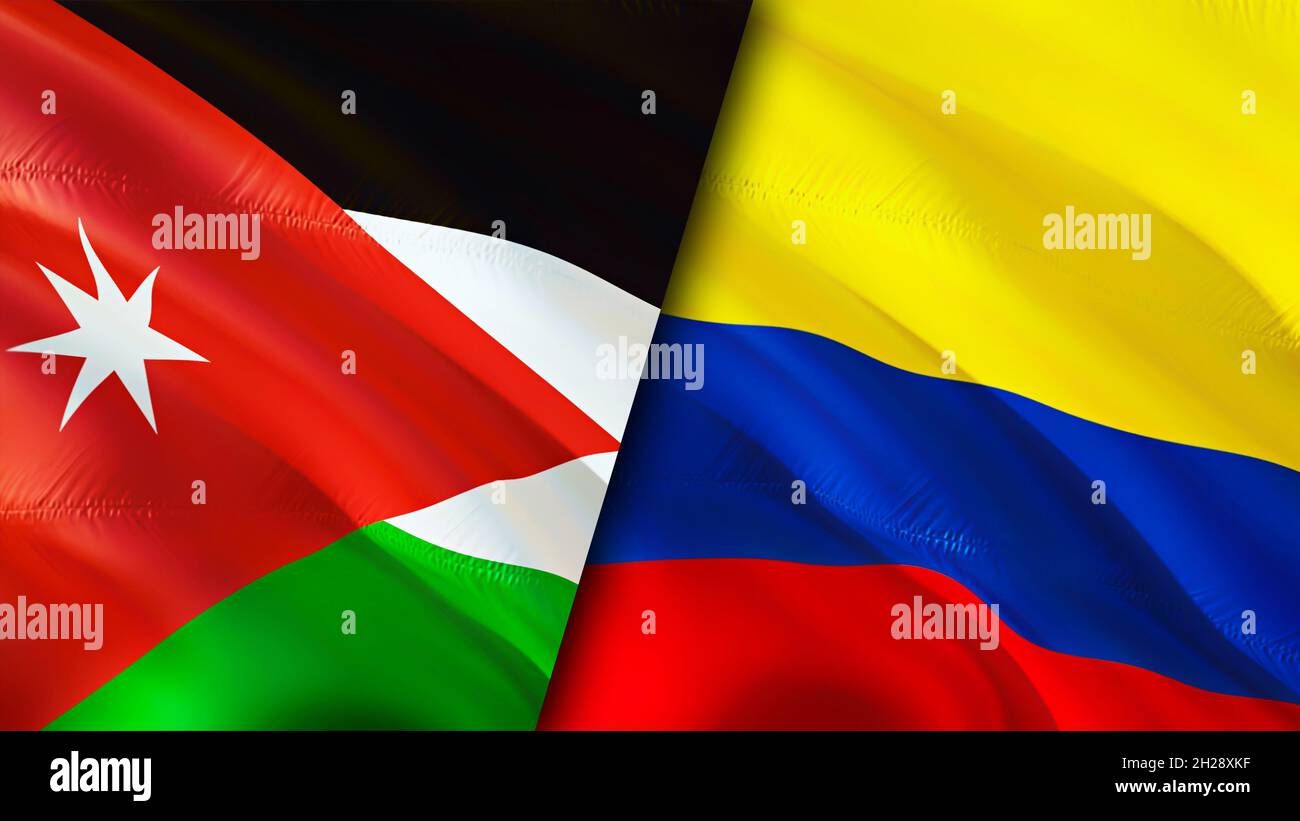 Jordan and Colombia flags. 3D Waving flag design. Colombia Jordan flag ...
