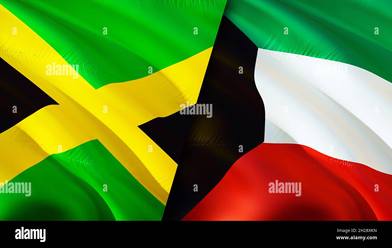 Jamaica and Kuwait flags. 3D Waving flag design. Jamaica Kuwait flag ...