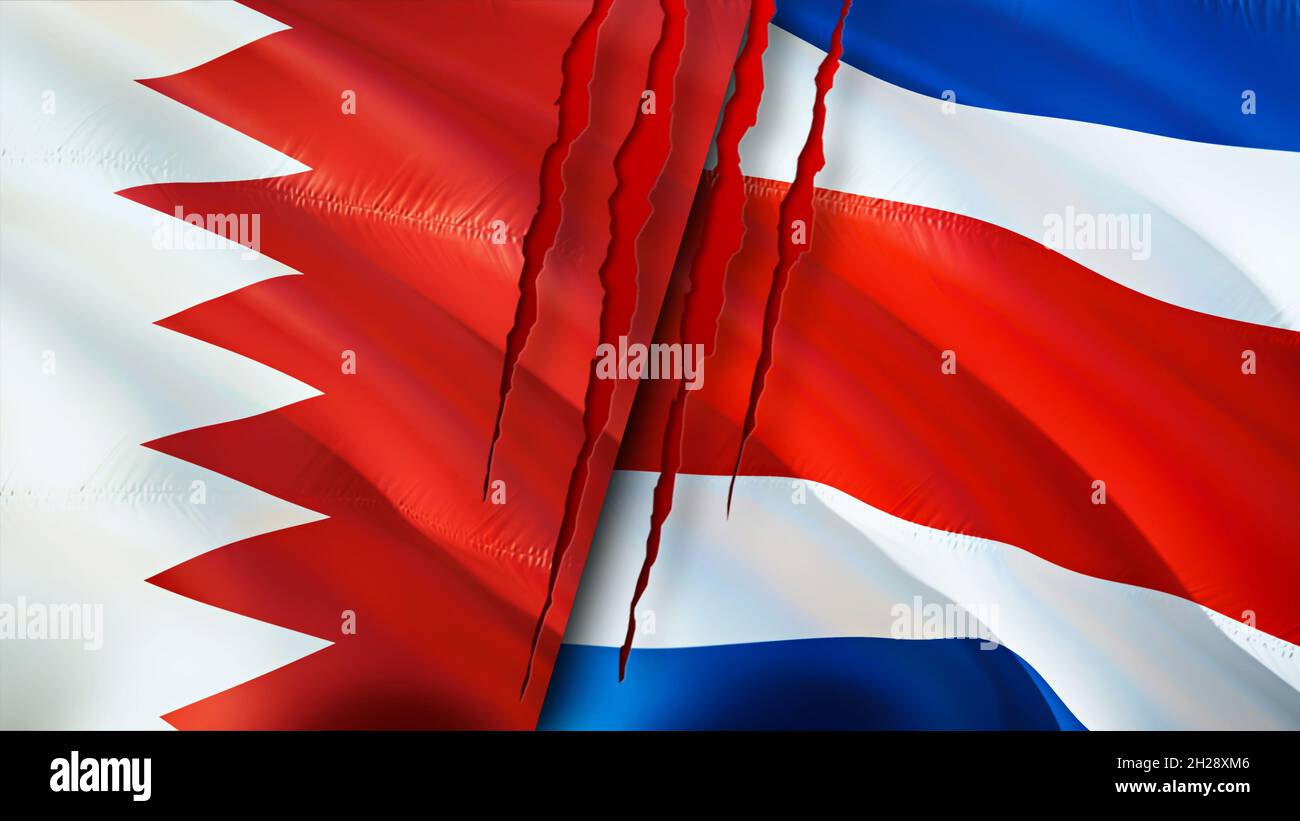 Bahrain and Costa Rica flags with scar concept. Waving flag,3D ...