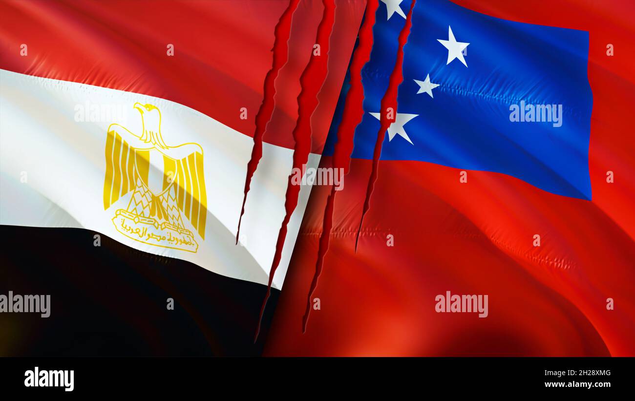 Egypt and Samoa flags with scar concept. Waving flag,3D rendering ...