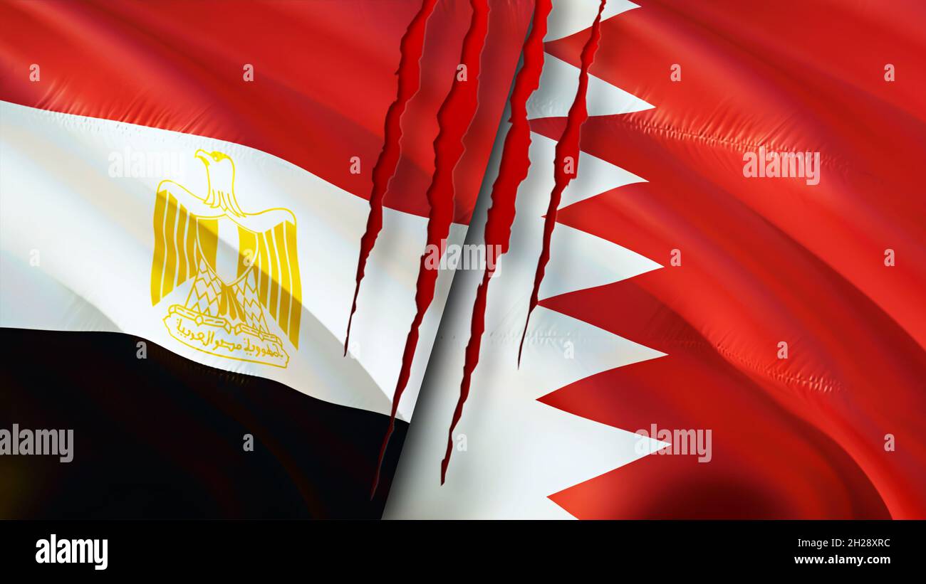 Egypt and Bahrain flags with scar concept. Waving flag,3D rendering ...