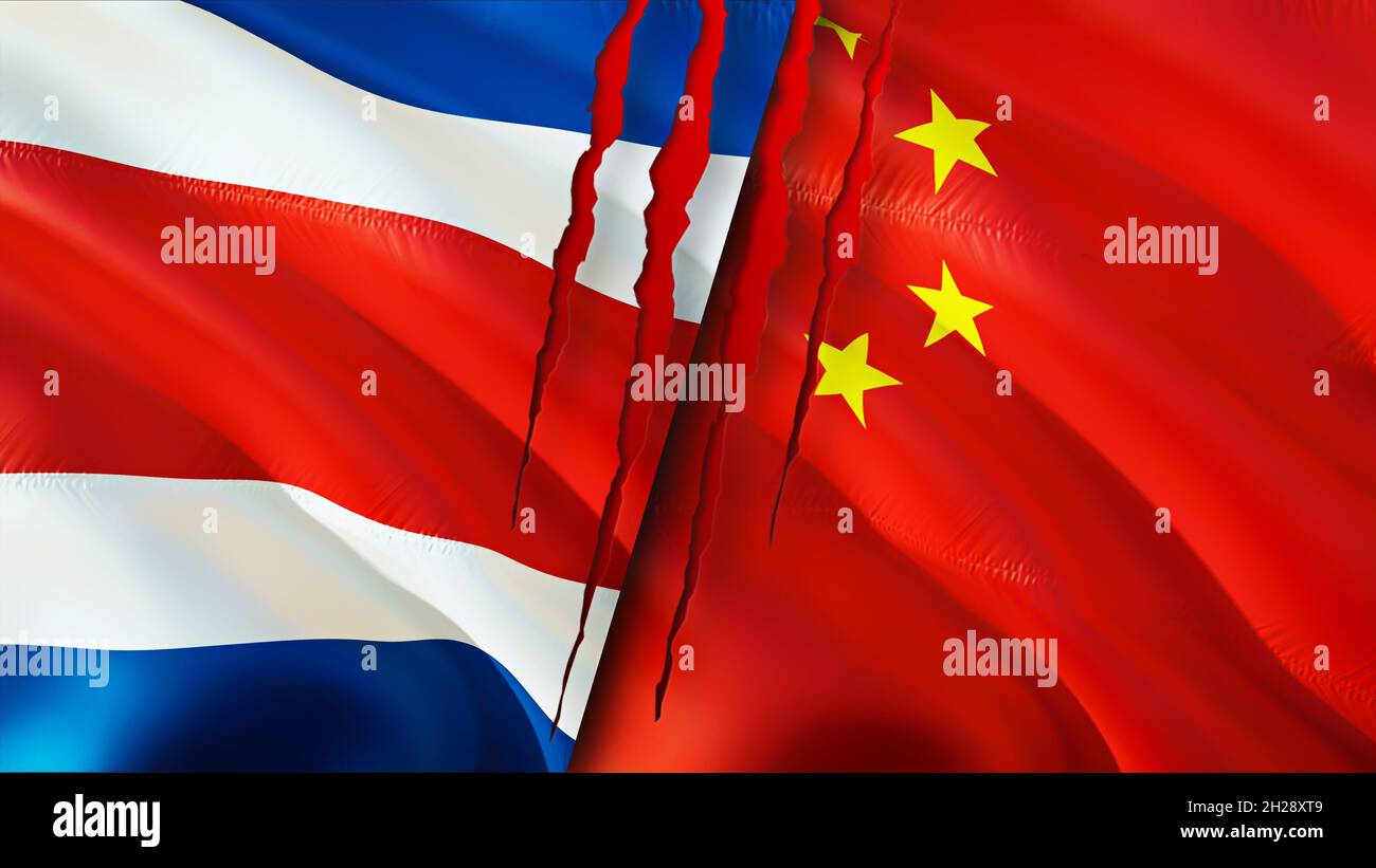 Costa Rica and China flags with scar concept. Waving flag 3D rendering ...