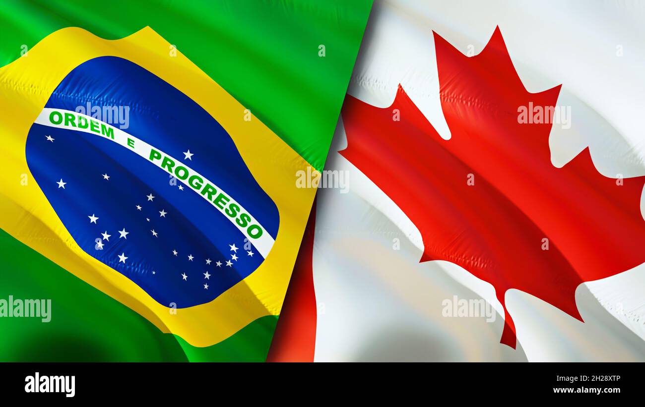 Brazil and Canada flags. 3D Waving flag design. Brazil Canada flag ...