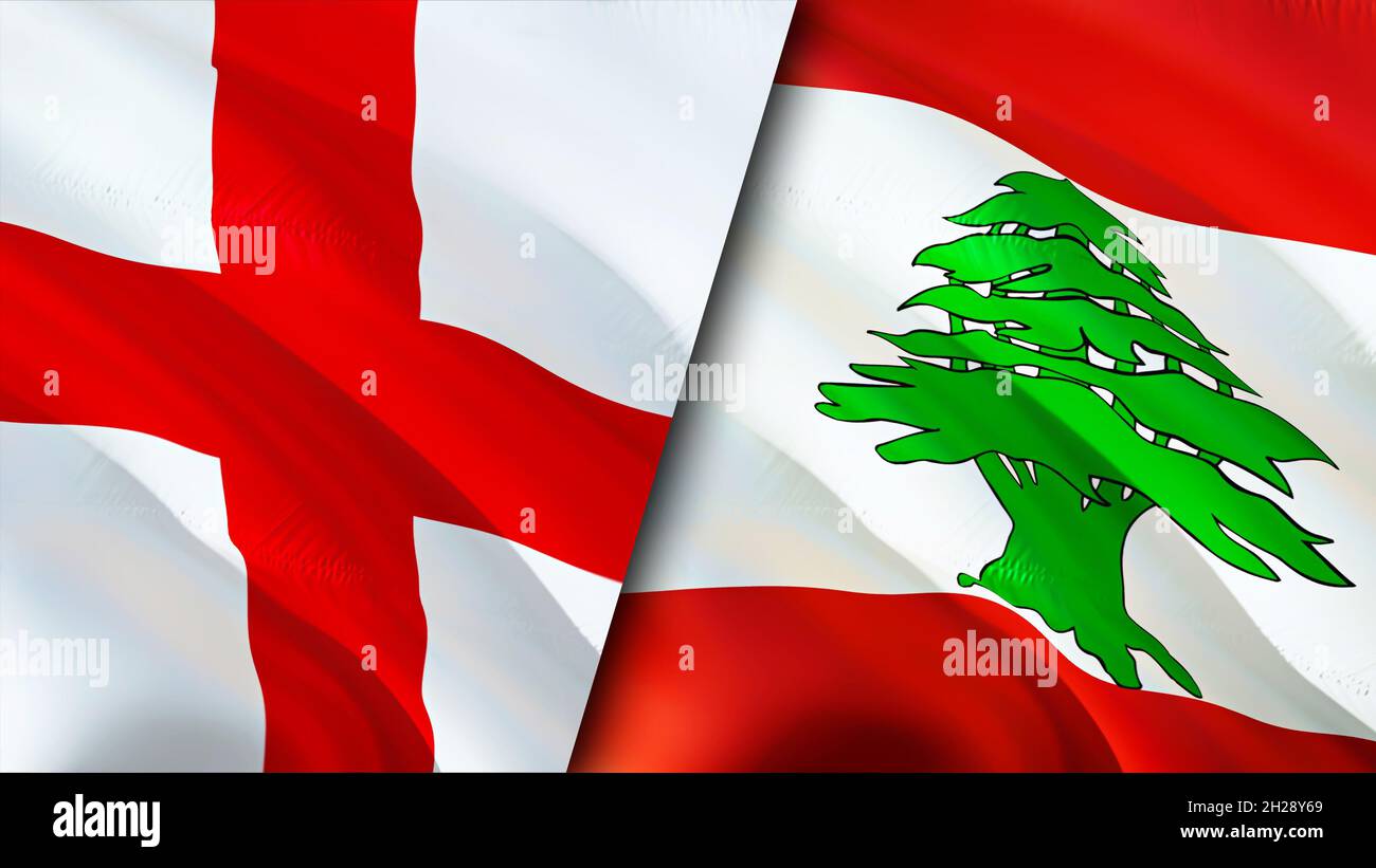 England and Lebanon flags. 3D Waving flag design. Lebanon England flag ...