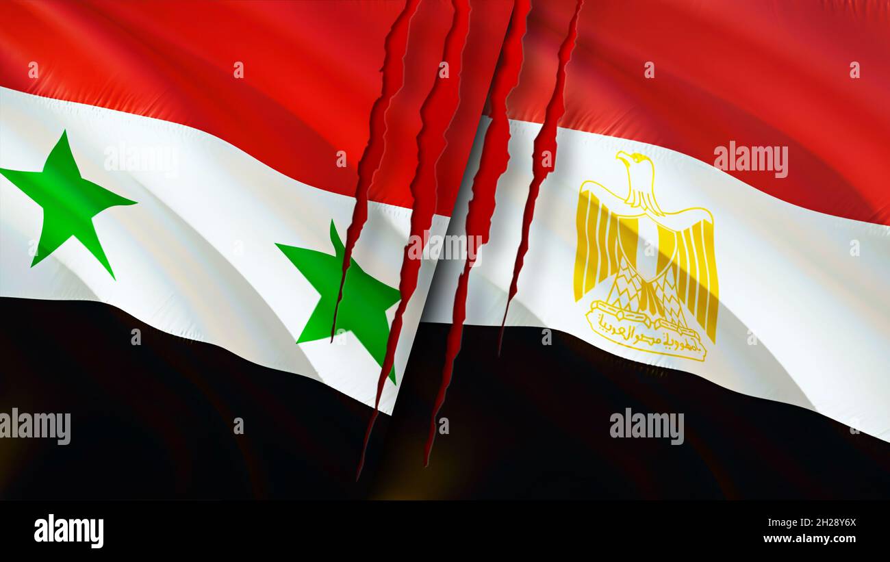 Syria and Egypt flags with scar concept. Waving flag,3D rendering ...