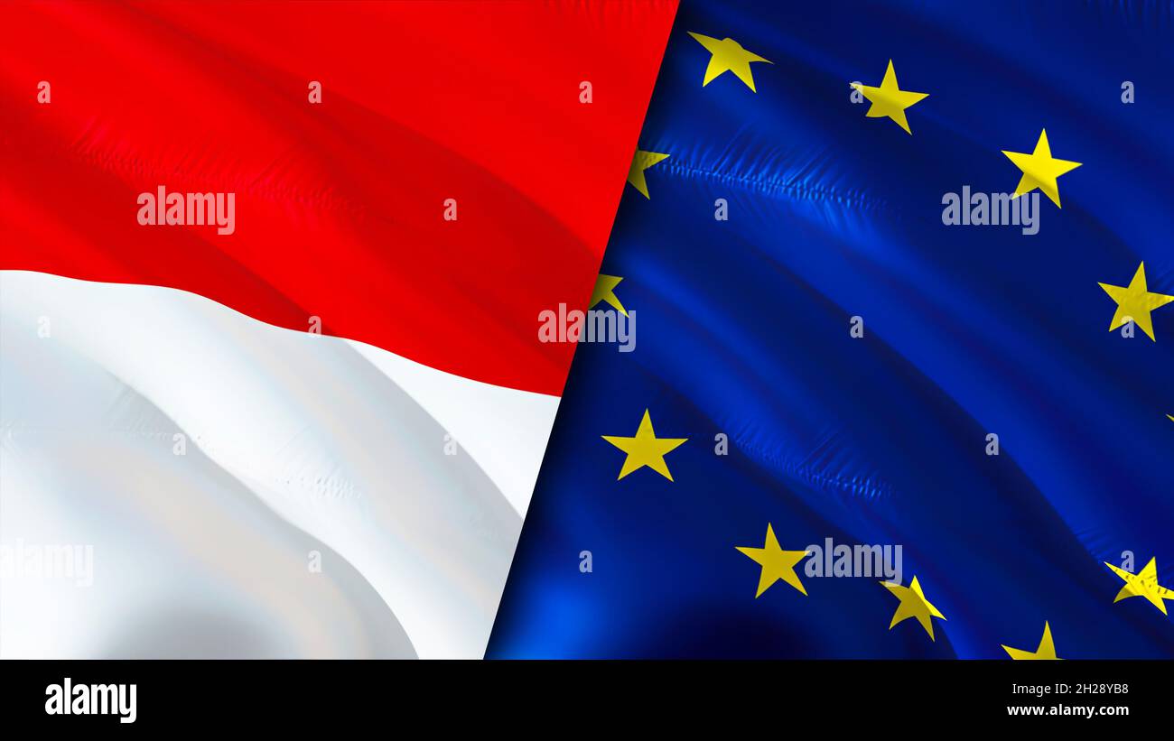 Monaco and European Union flags. 3D Waving flag design. European Union ...