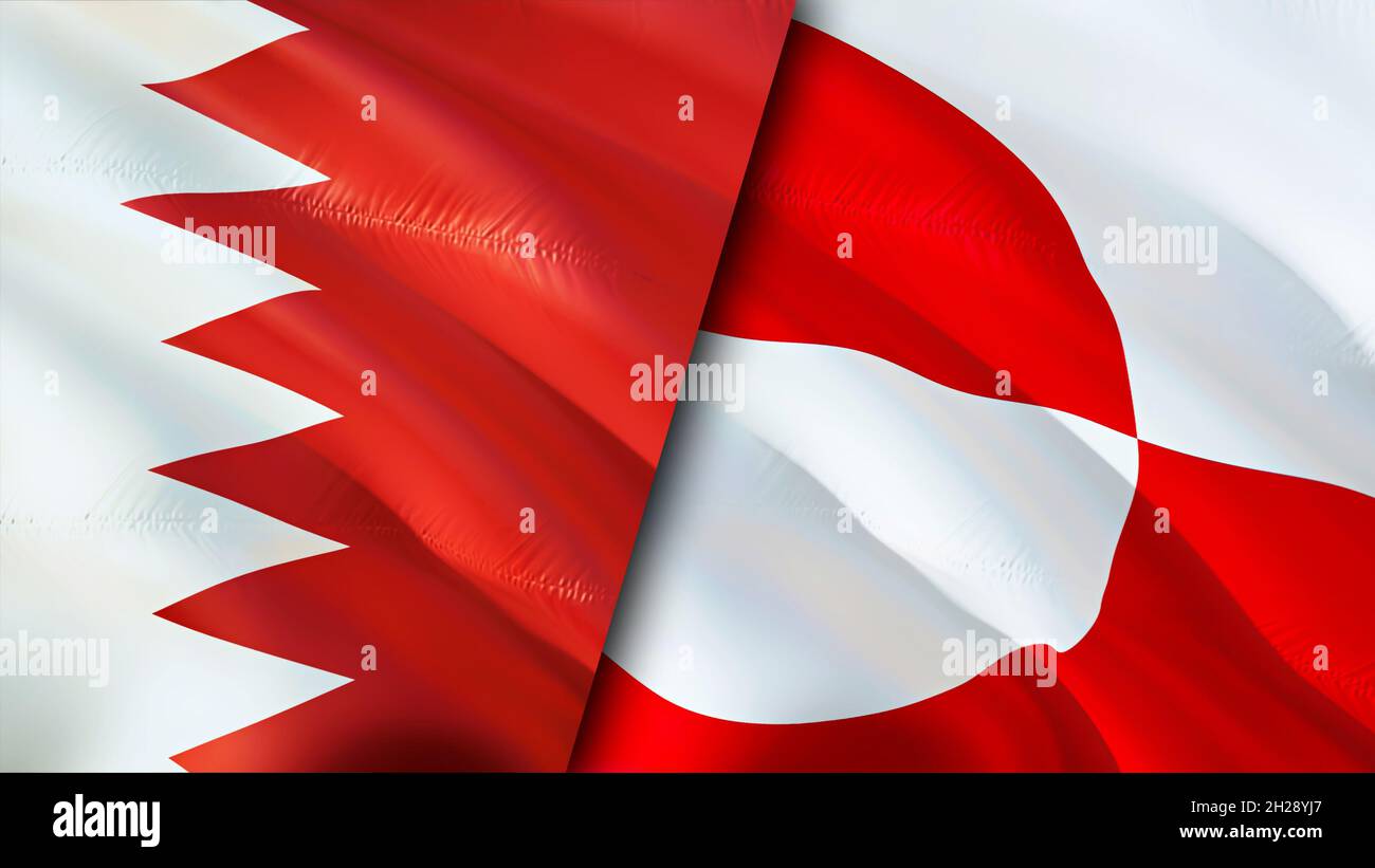 Bahrain and Greenland flags. 3D Waving flag design. Greenland Bahrain ...
