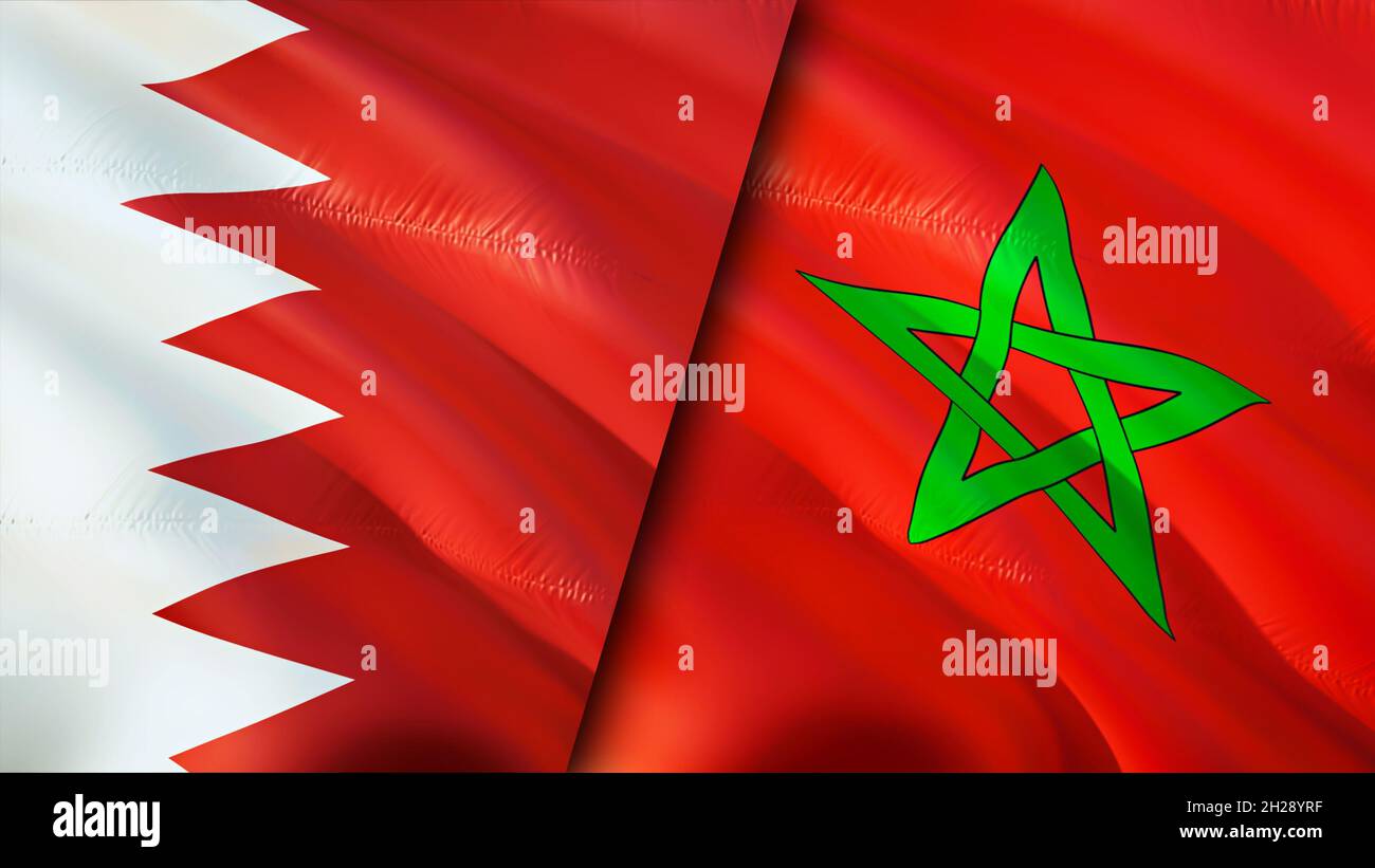 Bahrain and Morocco flags. 3D Waving flag design. Morocco Bahrain flag ...