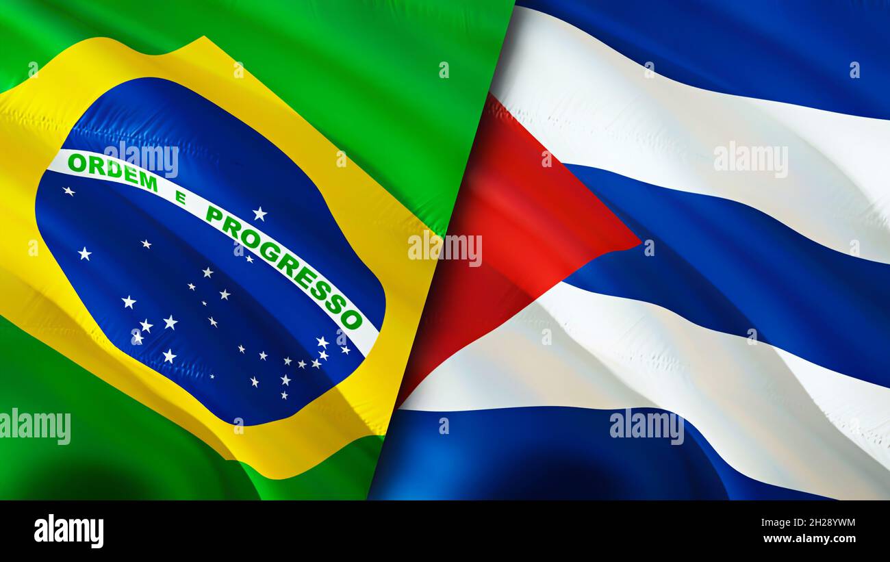 Brazil and Cuba flags. 3D Waving flag design. Brazil Cuba flag, picture ...