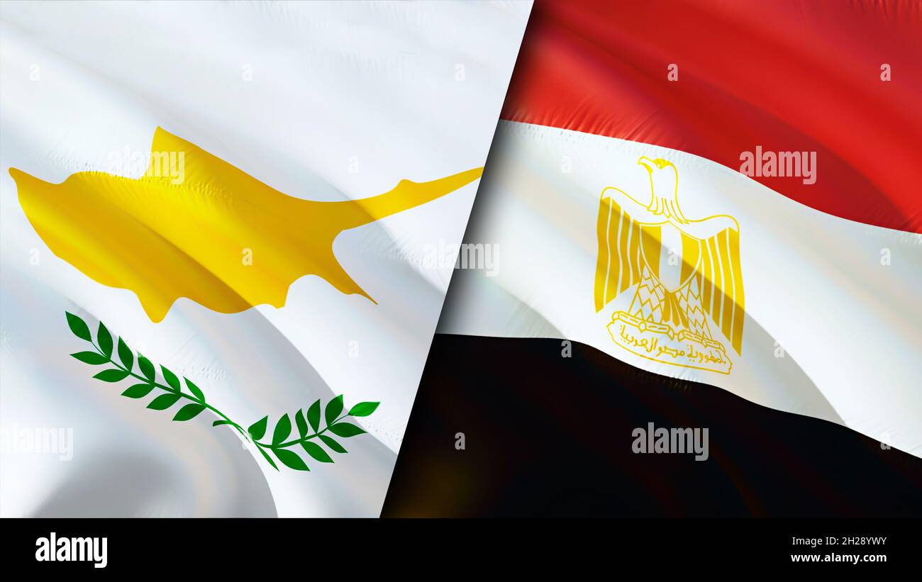 Cyprus and Egypt flags. 3D Waving flag design. Egypt Cyprus flag ...