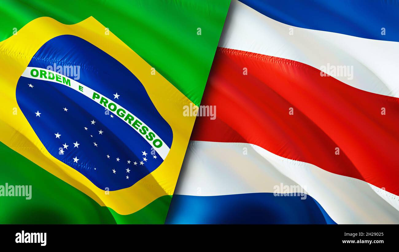 Brazil and Costa Rica flags. 3D Waving flag design. Brazil Costa Rica ...