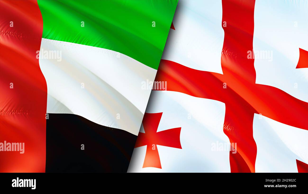 Emirates and Georgia flags. 3D Waving flag design. Georgia United Arab ...