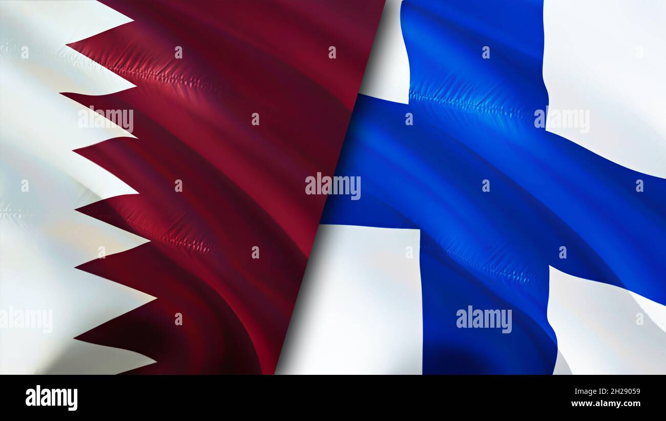 Qatar and Finland flags. 3D Waving flag design. Finland Qatar flag ...