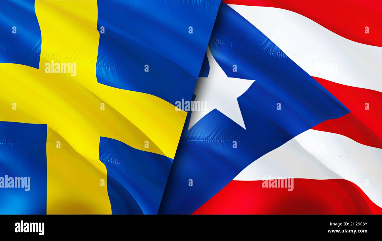 Sweden and Puerto Rico flags. 3D Waving flag design. Puerto Rico Sweden ...
