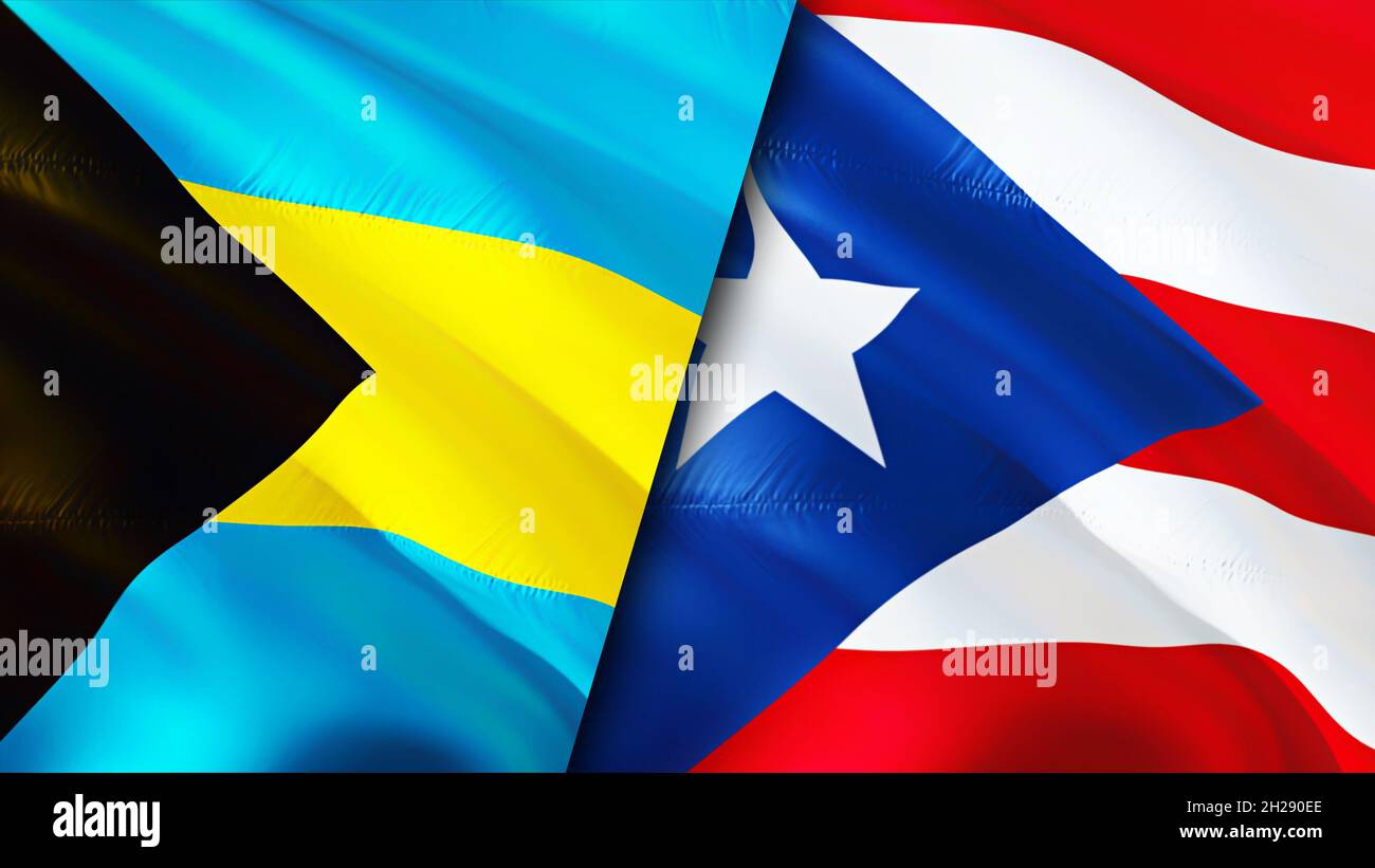 Bahamas and Puerto Rico flags. 3D Waving flag design. Bahamas Puerto ...