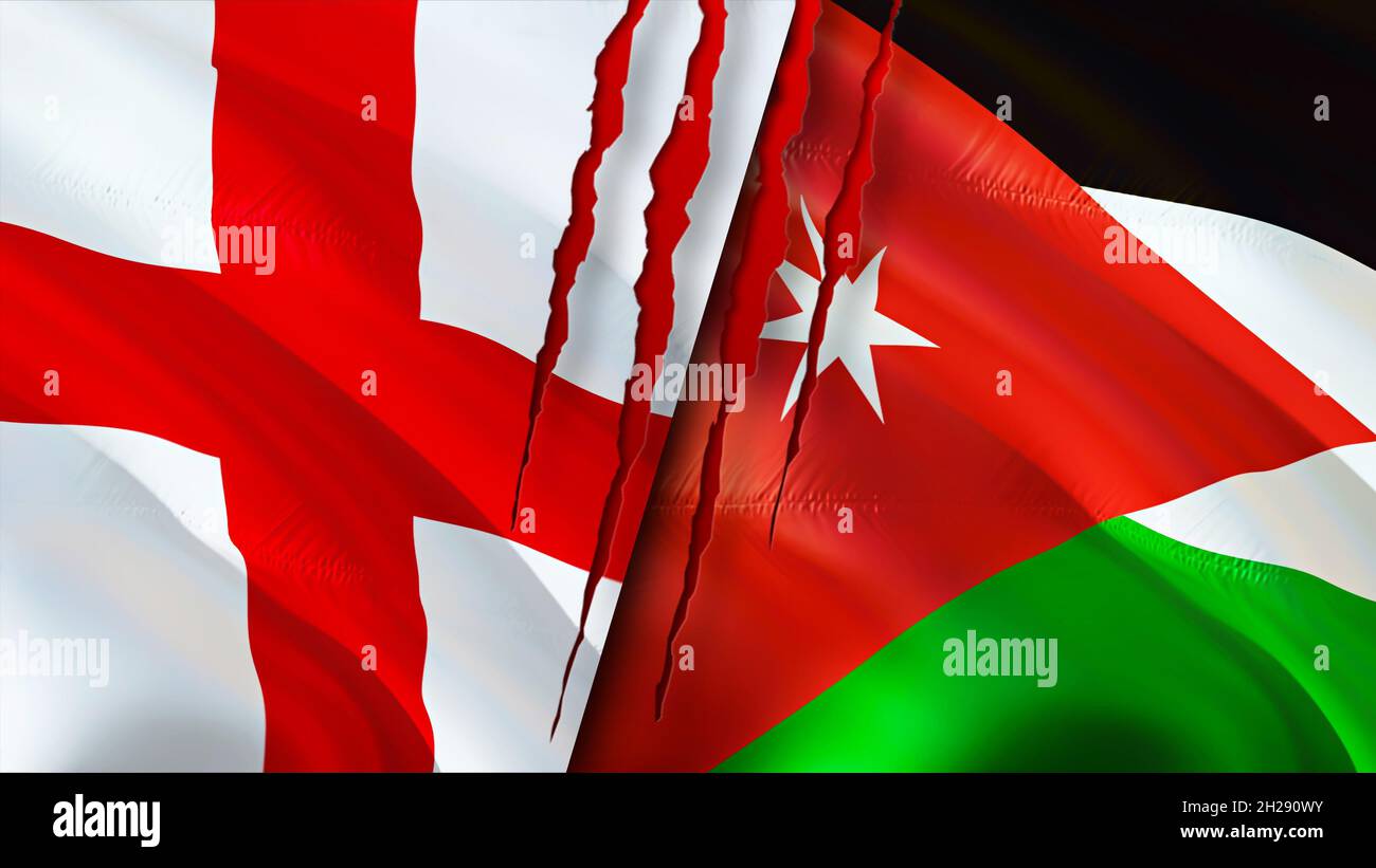 England and Jordan flags with scar concept. Waving flag,3D rendering ...