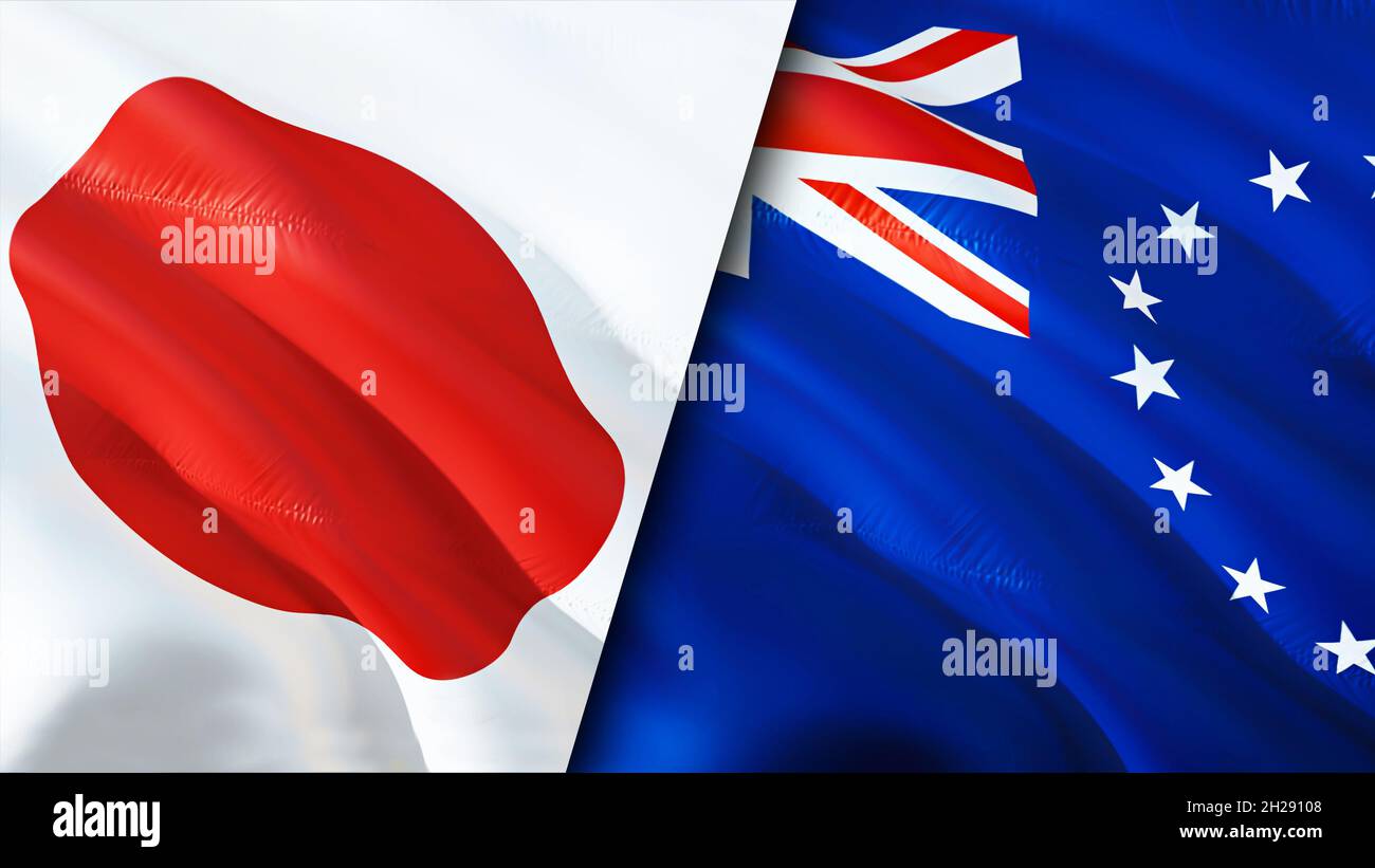 Japan and Cook Islands flags. 3D Waving flag design. Japan Cook Islands ...