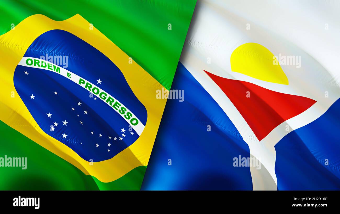 Brazil and Saint Martin flags. 3D Waving flag design. Brazil Saint ...