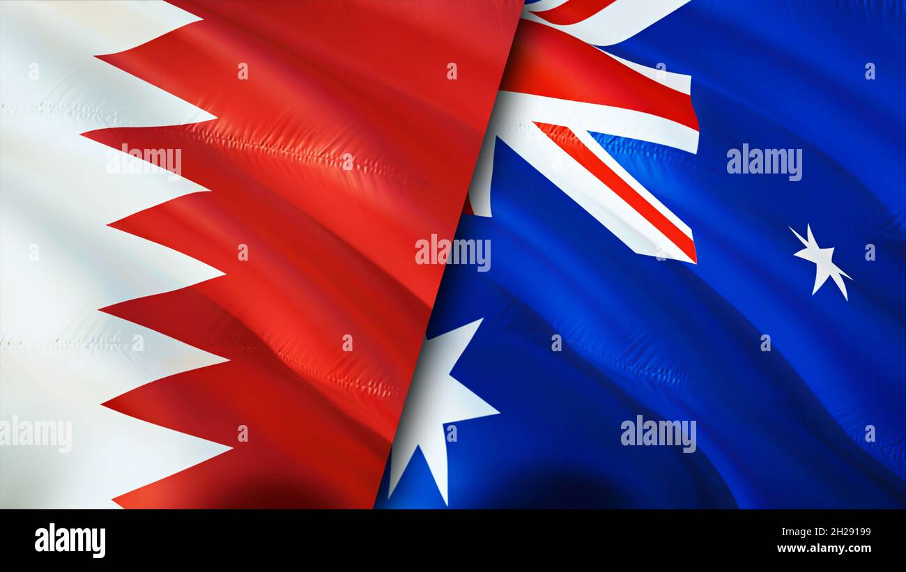 Bahrain and Australia flags. 3D Waving flag design. Australia Bahrain ...