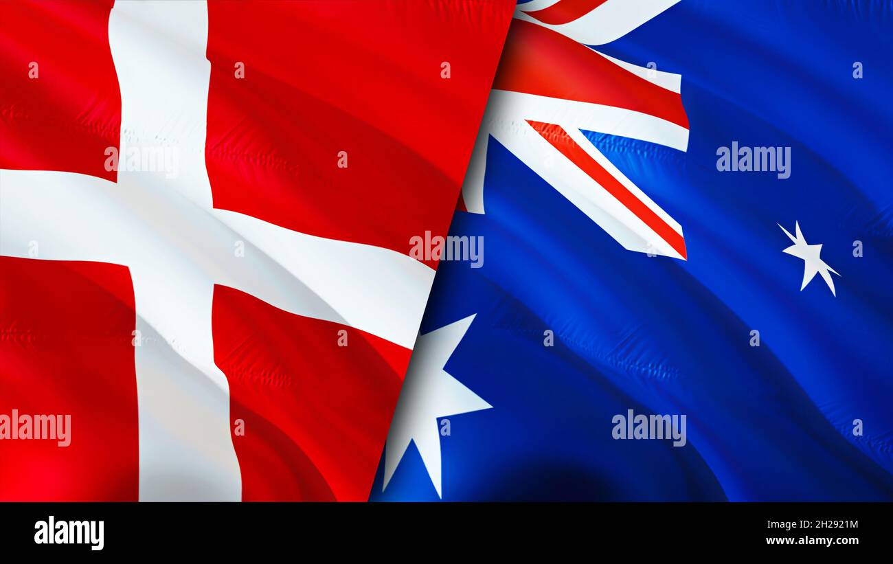 Denmark and Australia flags. 3D Waving flag design. Australia Denmark ...