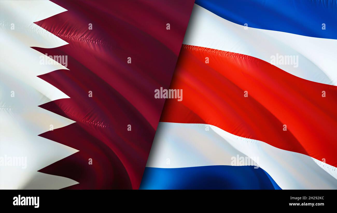 Qatar and Costa Rica flags. 3D Waving flag design. Costa Rica Qatar ...