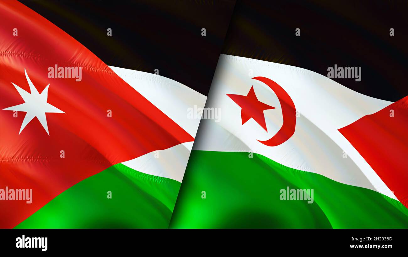 Jordan and Western Sahara flags. 3D Waving flag design. Western Sahara ...