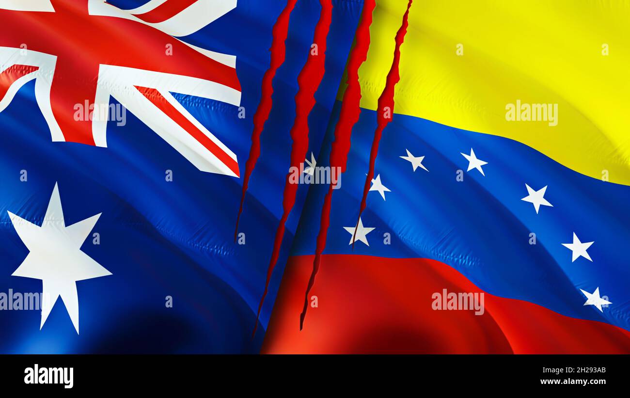 Australia and Venezuela flags with scar concept. Waving flag 3D ...