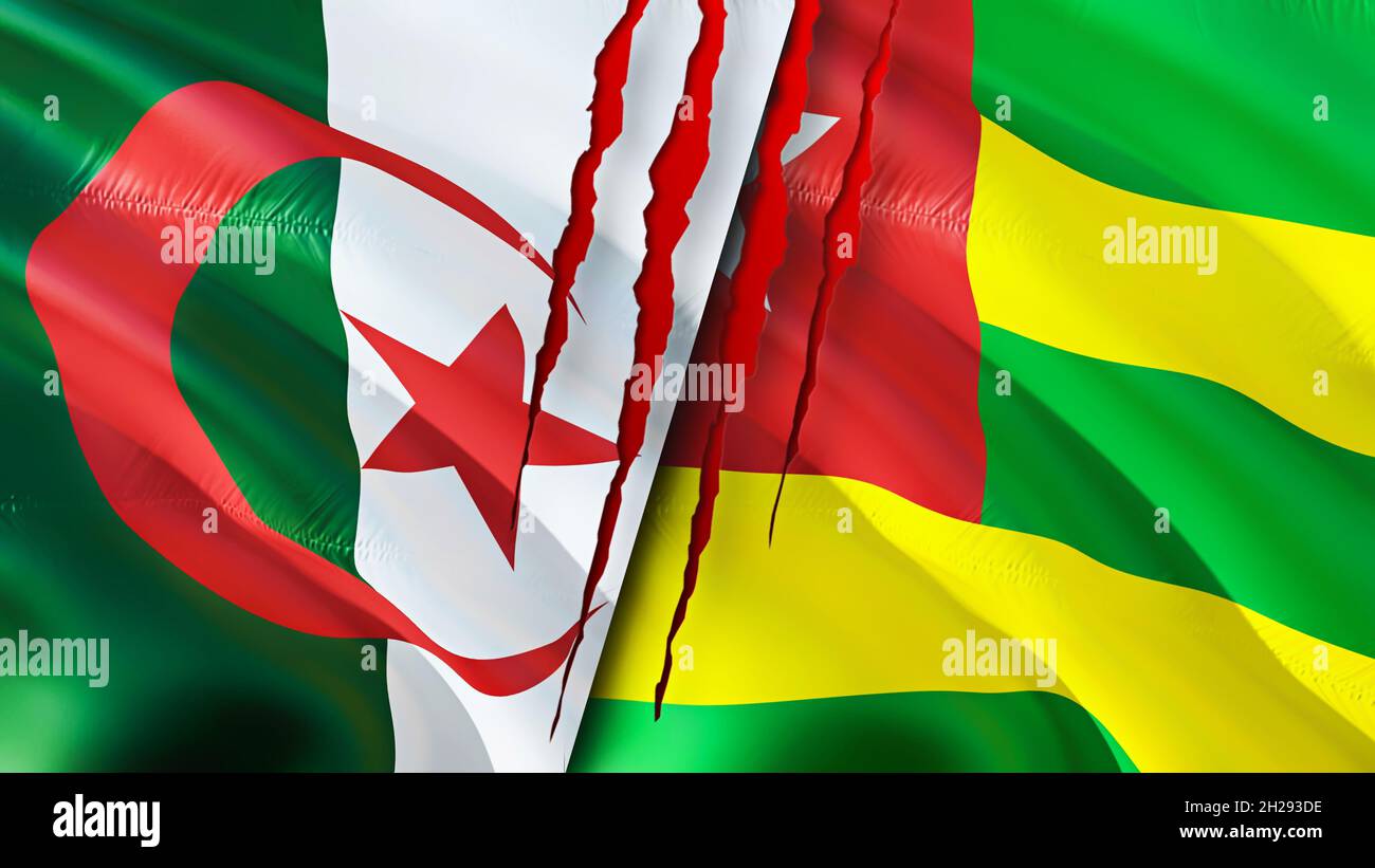 Algeria and Togo flags with scar concept. Waving flag 3D rendering ...