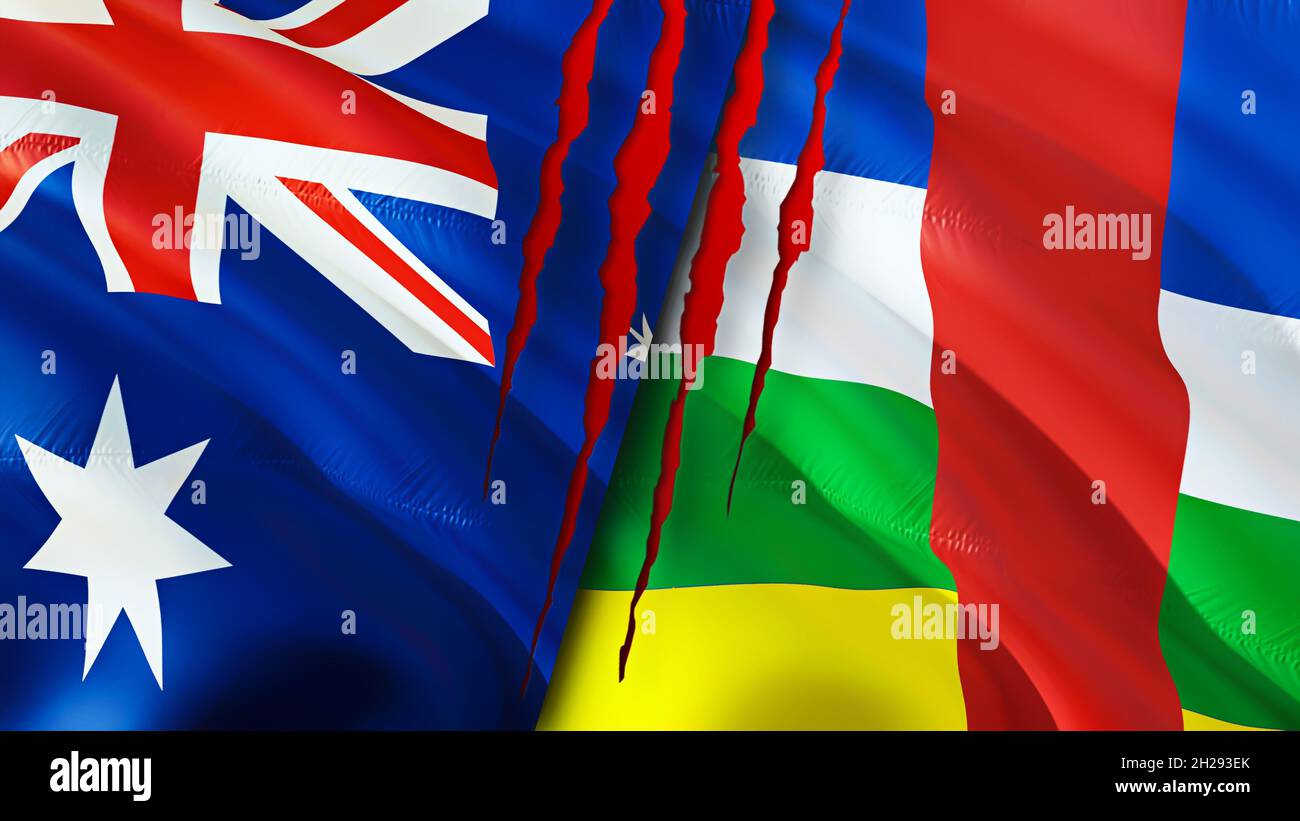 Australia and Central African Republic flags with scar concept. Waving ...
