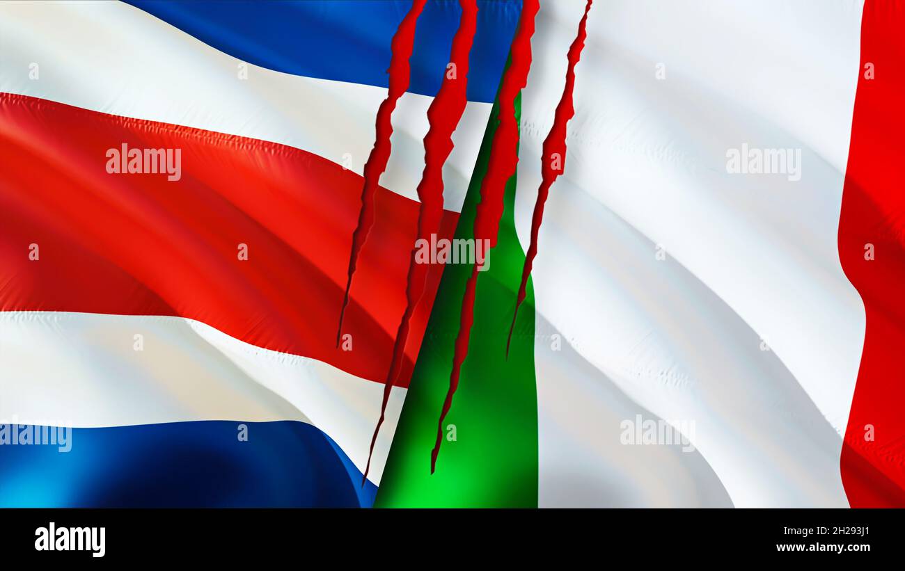 Costa Rica and Italy flags with scar concept. Waving flag 3D rendering ...