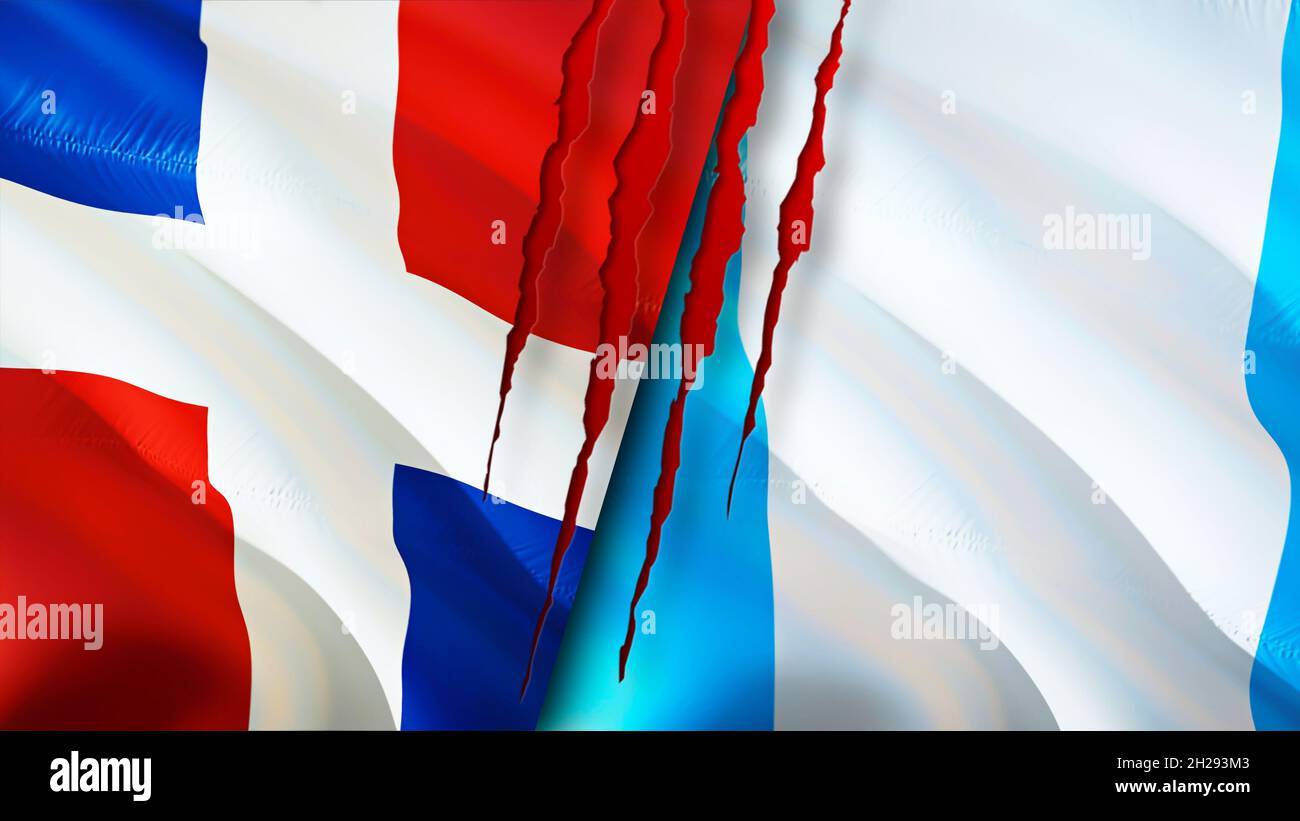 Dominicana and Guatemala flags with scar concept. Waving flag,3D ...