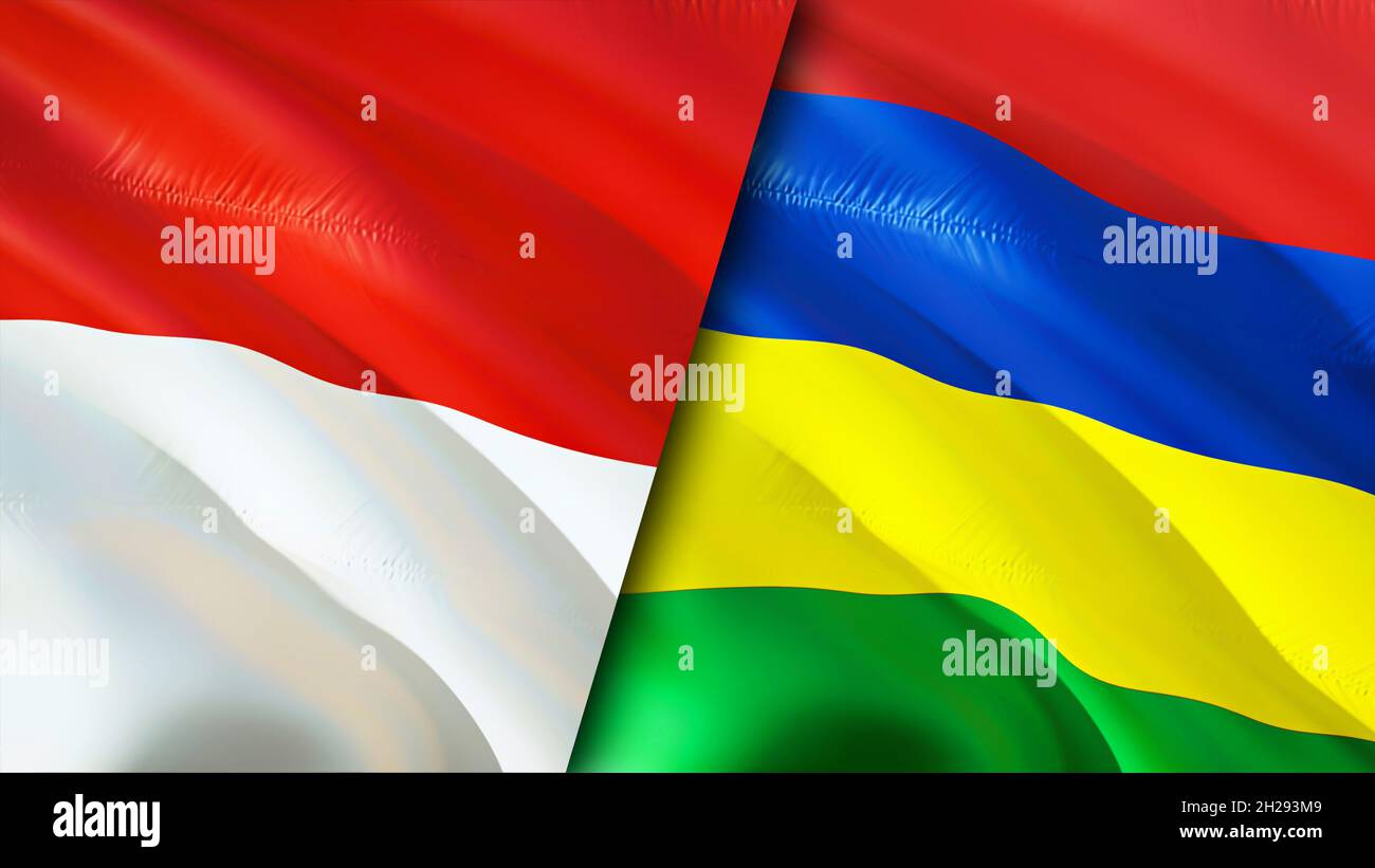 Indonesia and Mauritius flags. 3D Waving flag design. Indonesia ...