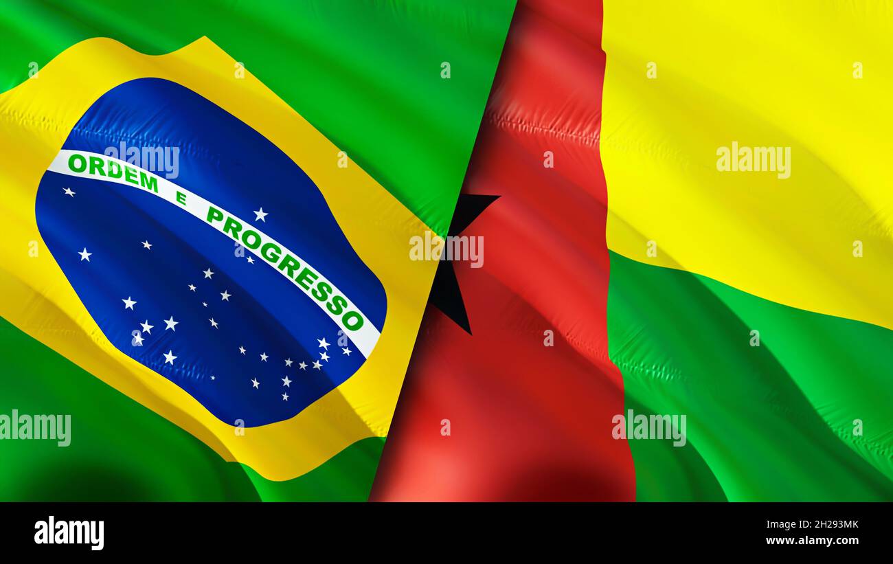 Brazil and Guinea Bissau flags. 3D Waving flag design. Brazil Guinea ...